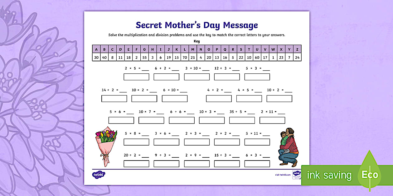 Mother's Day Multiplication and Division Worksheet | Twinkl