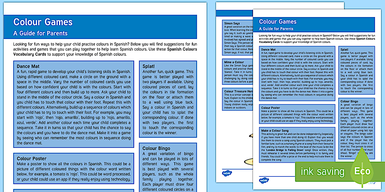 👉 Game to Practise Colours: Spanish Parent and Carer Information Sheet