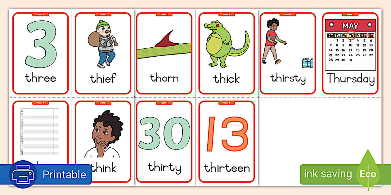 Grade 1 Phonics: th- Sound Flashcards