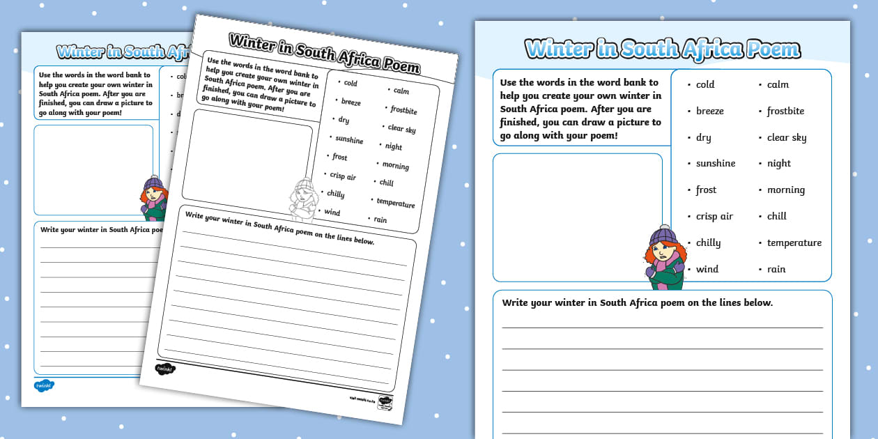 Winter in South Africa Poem Writing Template