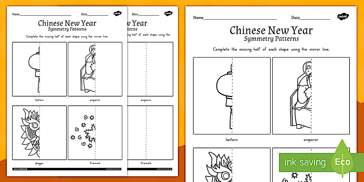 Chinese New Year Symmetry Worksheet / Worksheet - Twinkl