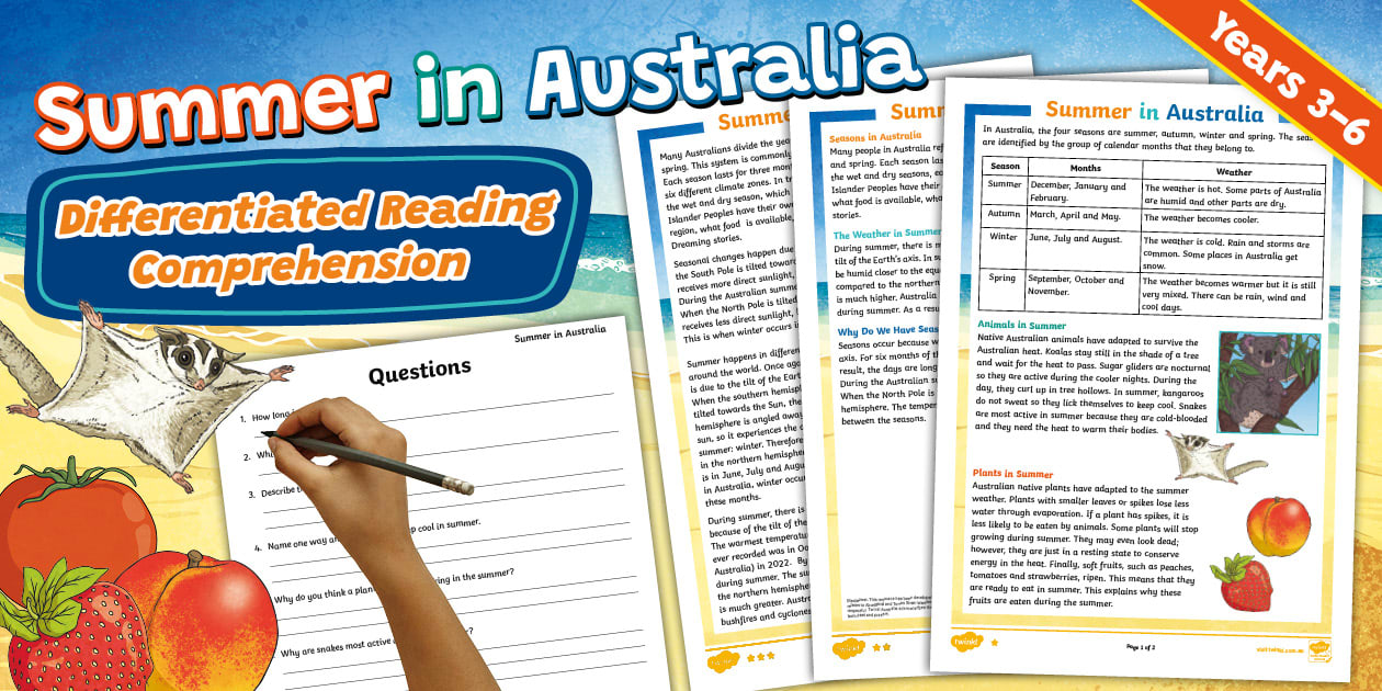 Summer in Australia Differentiated Reading Comprehension 3-6