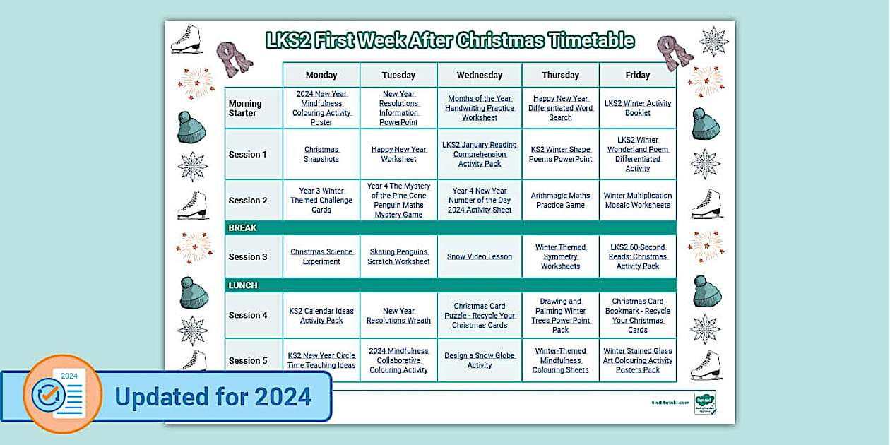 KS2 First Week Back Activities | After Christmas Timetable