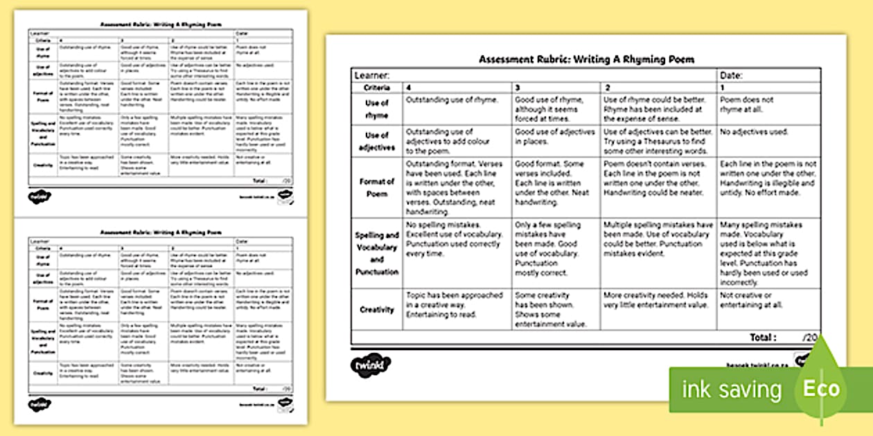 Poetry Assessment Rubric - Primary Resources - Twinkl