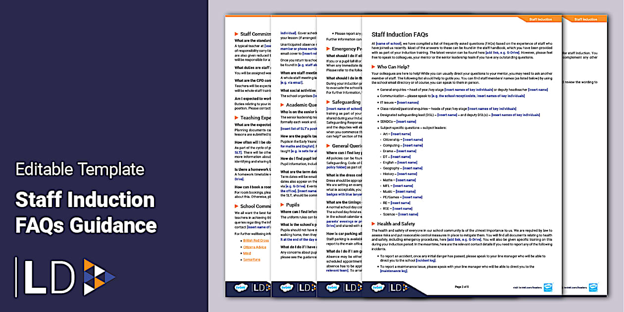 Staff Induction FAQ Guidance - New Starters - ECTs - Leaders