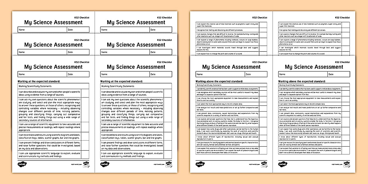 KS2 Science Exemplification - I Can Statements Checklist