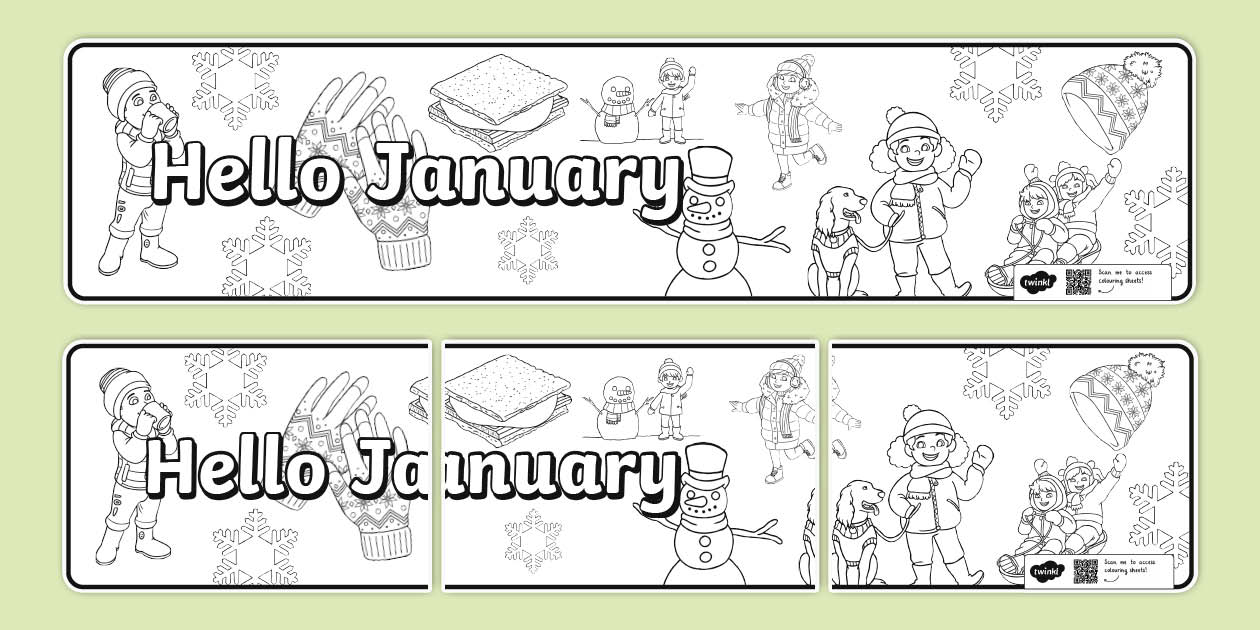 Hello January Colouring Display Banner (teacher made)