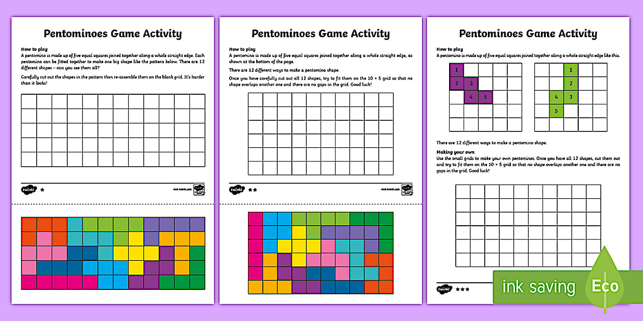 Pentominoes Differentiated Worksheet / Worksheets - Twinkl