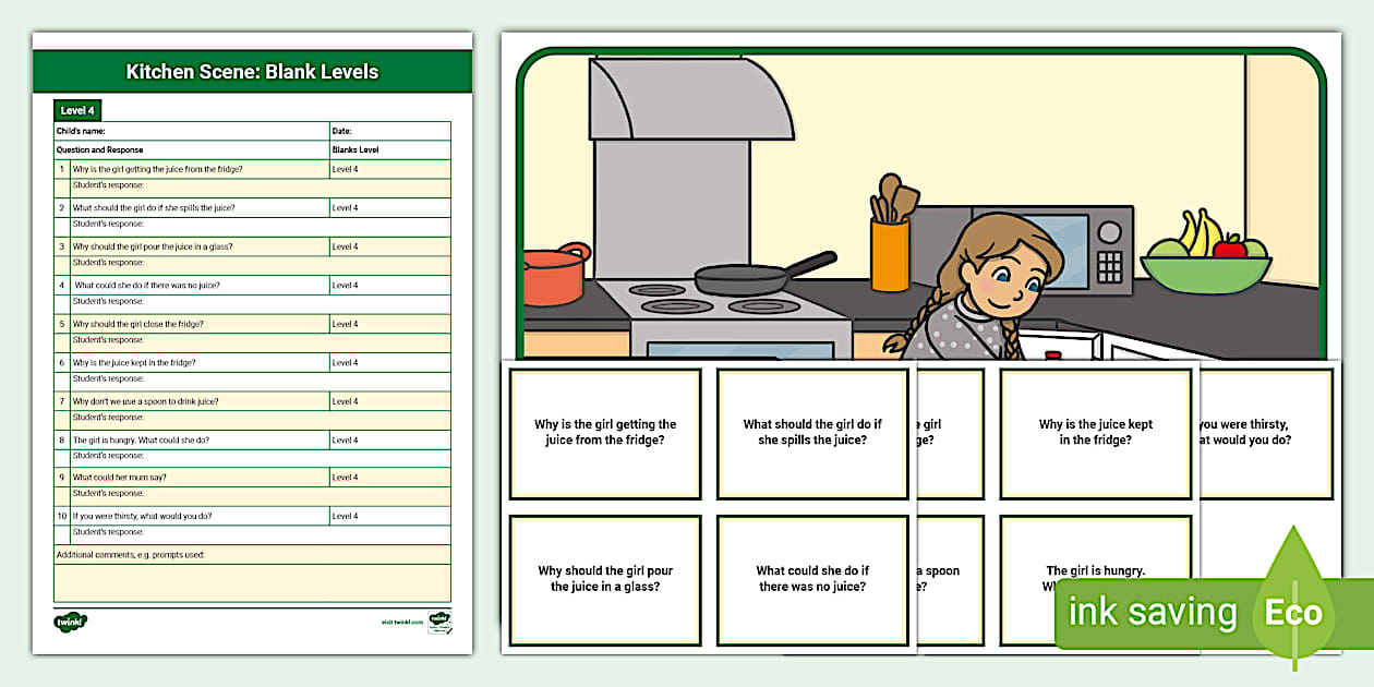 Kitchen Scene Blanks Level 4 Questions (Teacher-Made)