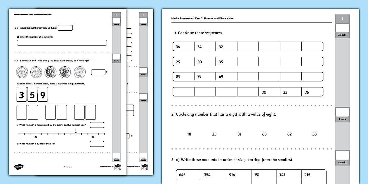 Year 2 Maths Number and Place Value Test 2 Assessment