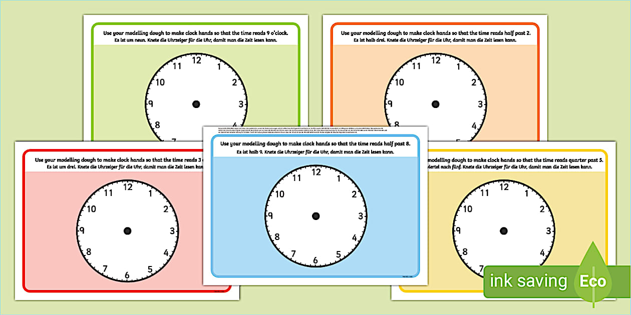 O'Clock, Half Past and Quarter Past Time Modelling Dough Mats English ...