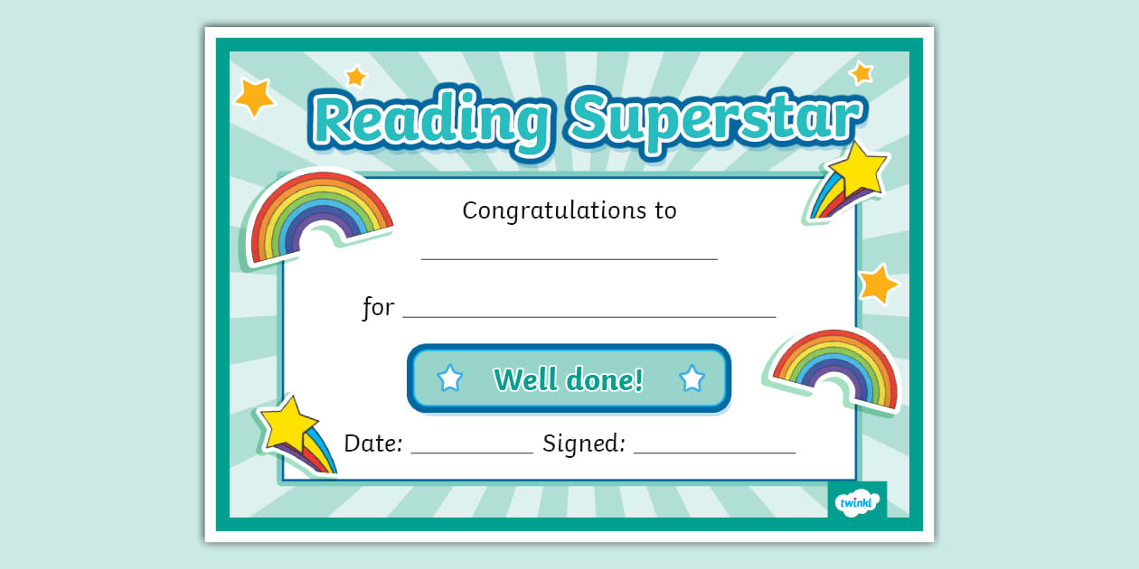 Reading Superstar Certificate Reading Corner - Twinkl