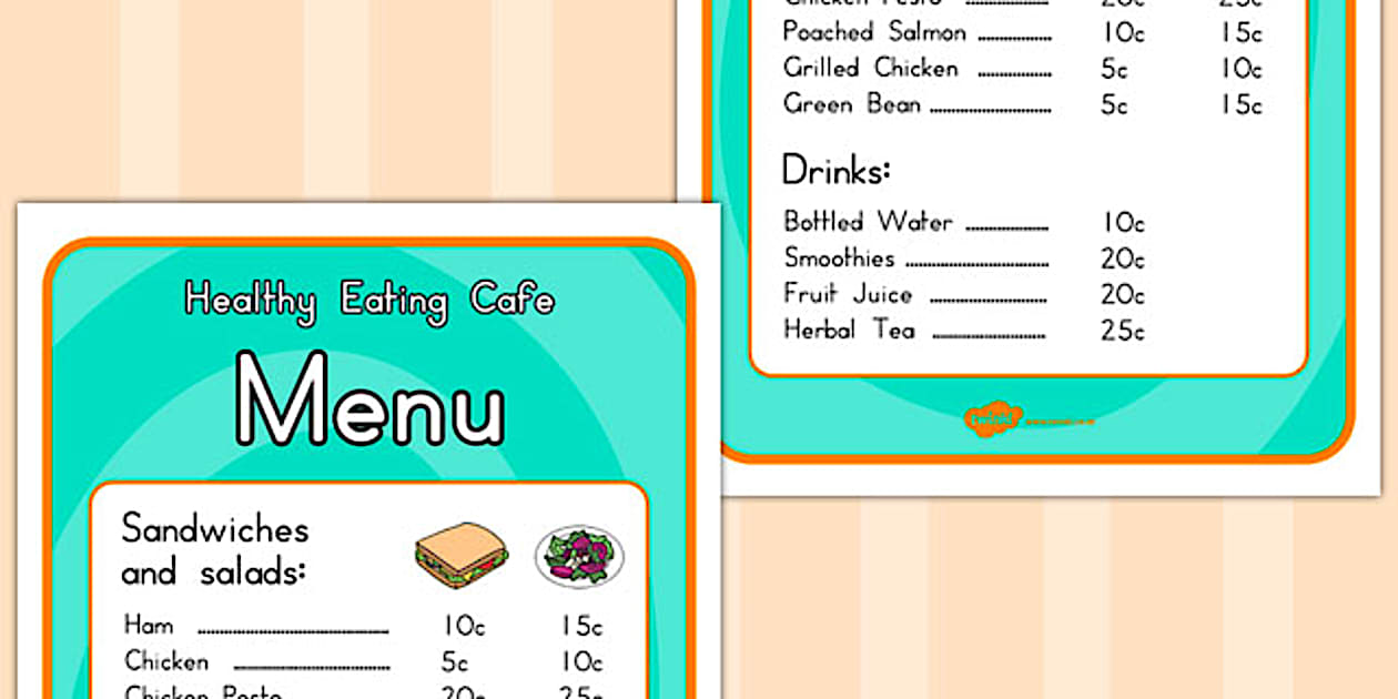 Healthy Eating Cafe Roleplay Menus - ESL Cafe Role Play