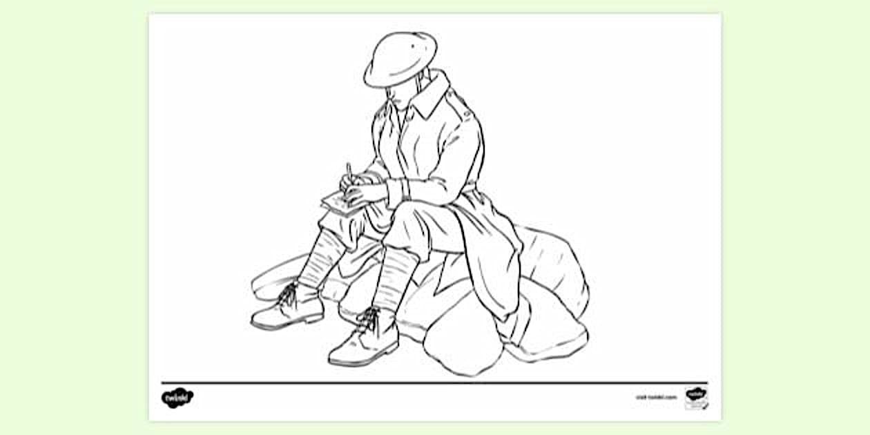 Hedd Wyn Writing In Trenches Colouring| Colouring Sheet