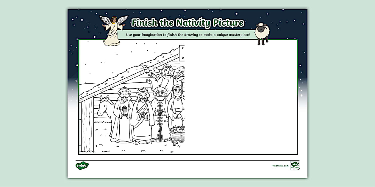 Finish the Nativity Picture Worksheet (teacher made)