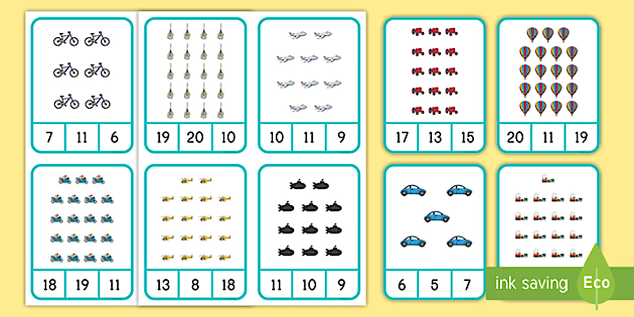Transportation Counting to 20 Clip Cards (teacher made)