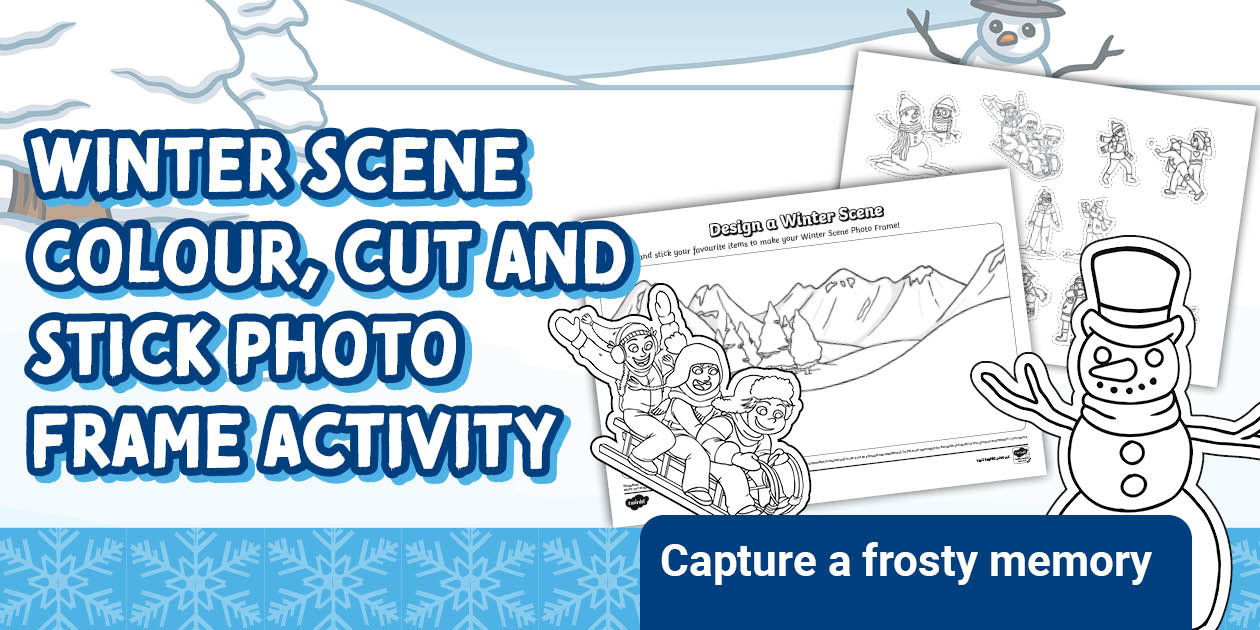* NEW * Winter Scene Colour, Cut and Stick Photo Frame Activity
