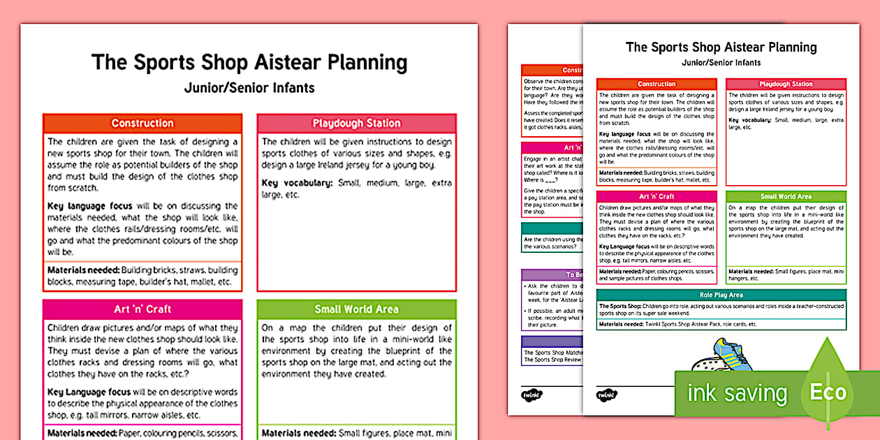 Editable Aistear The Sports Shop Planning Template - Twinkl