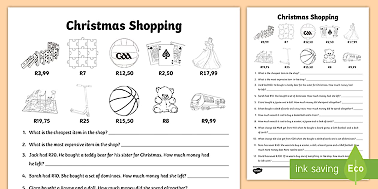 Christmas Shopping Lists Worksheet