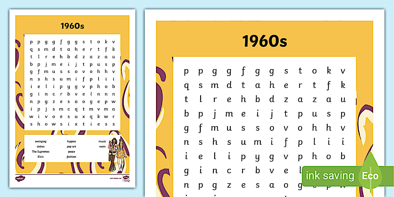 1960s Themed Word Search (teacher made) - Twinkl