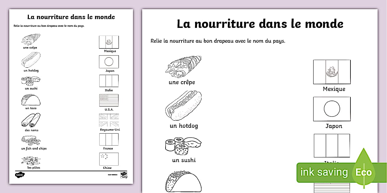 Feuille d'activités : La nourriture dans le monde - Twinkl