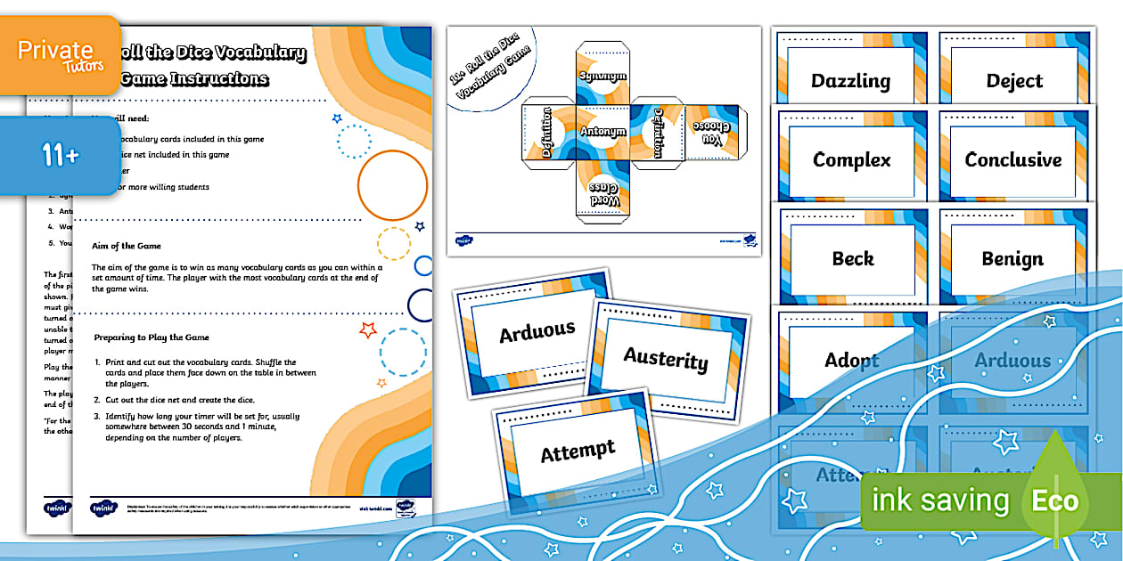 11+ Roll the Dice Vocabulary Game (teacher made) - Twinkl