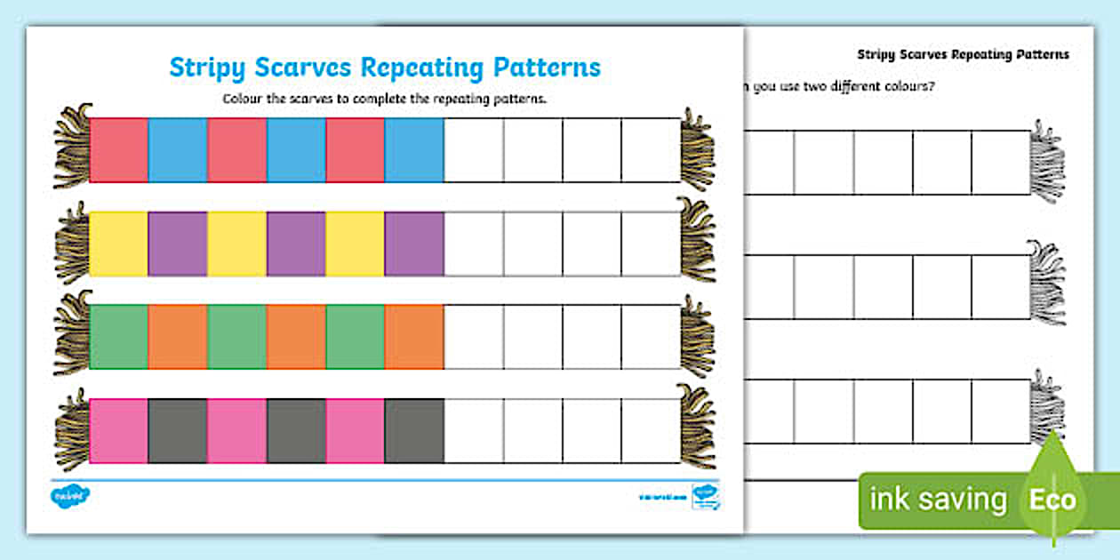 Editable Stripy Scarves ABAB Repeating Patterns Worksheet