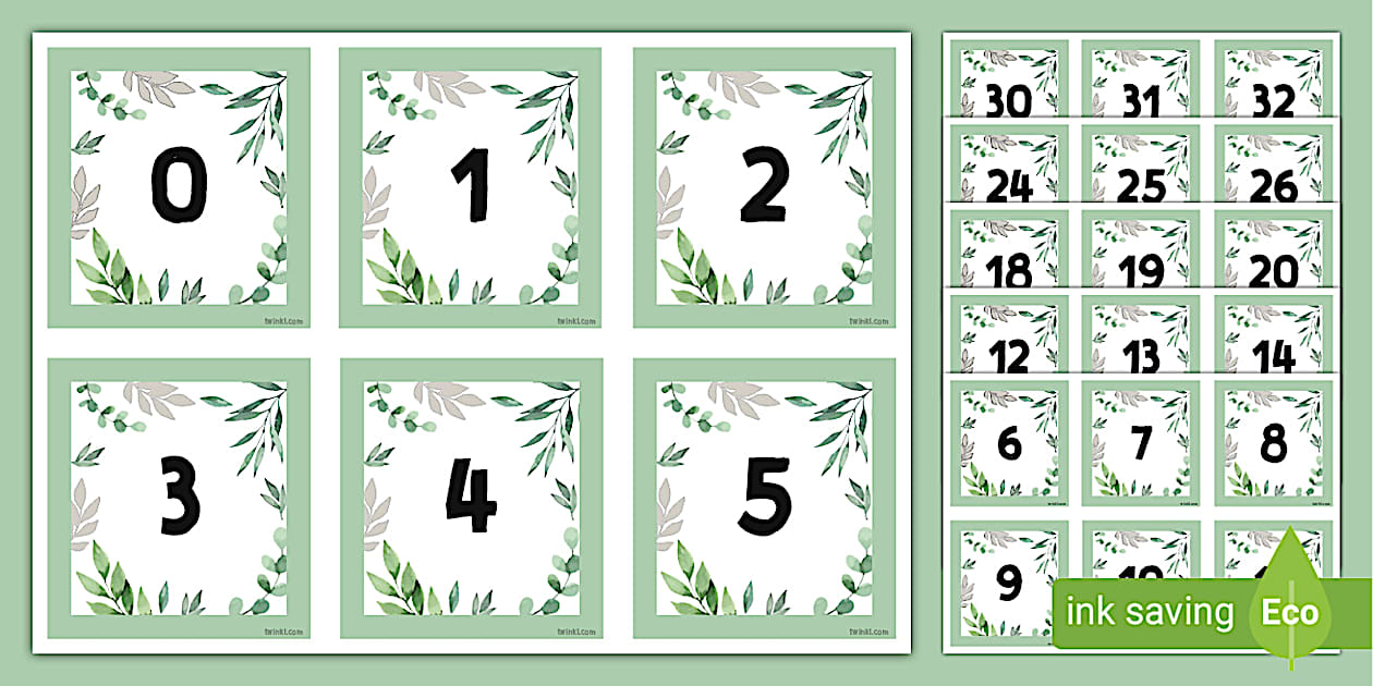 Botanical Themed Square Number Cards (teacher made) - Twinkl
