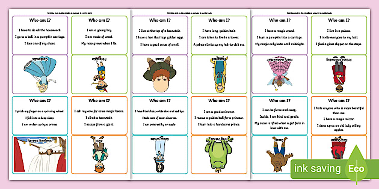 Editable 'Who Am I?' Fairy Tale Characters Guessing Game