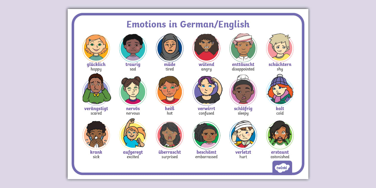 Emotions Word Mat - German/English - Twinkl