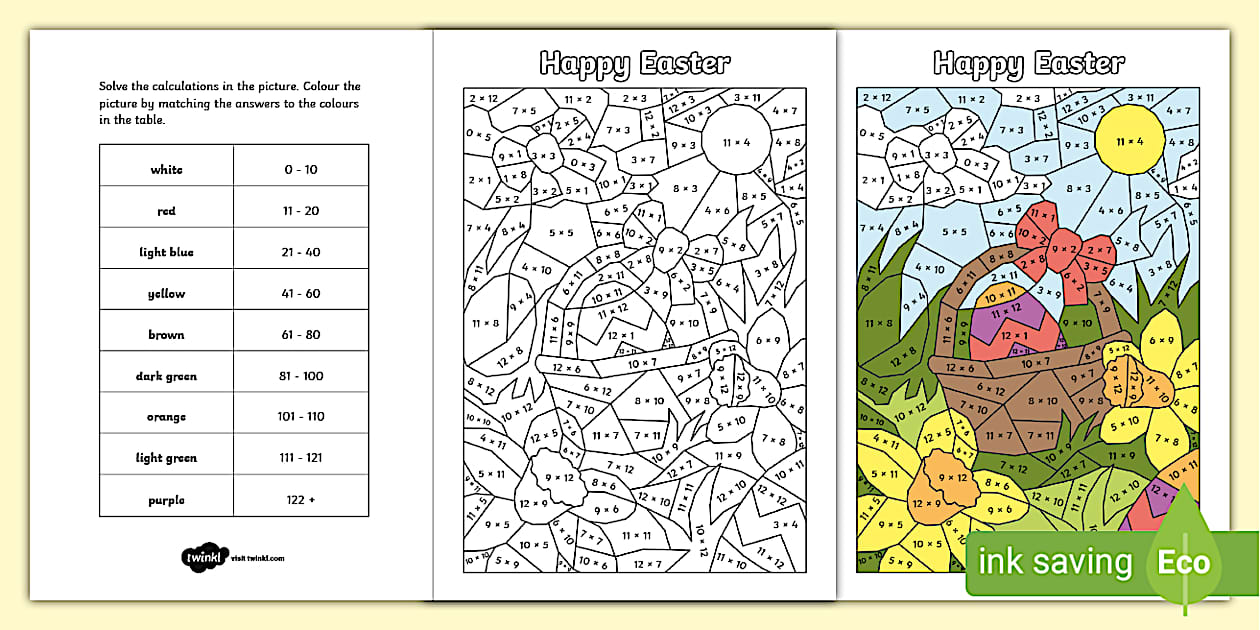 👉 Easter-Themed Colour by Calculation Times Table Card