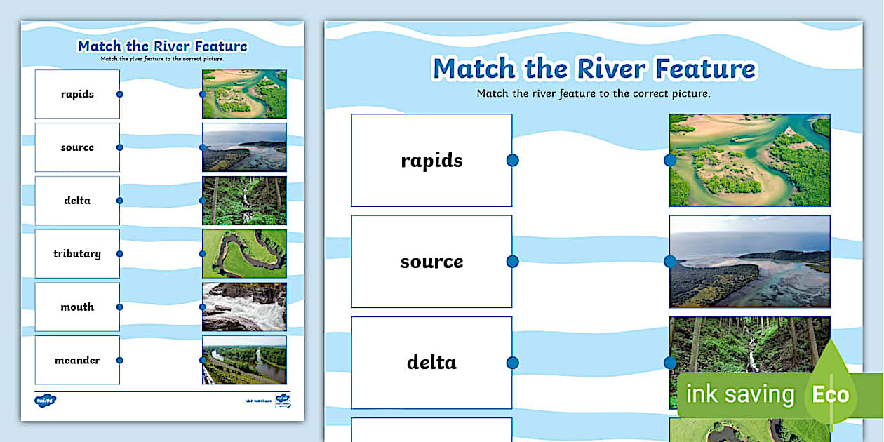 River Feature Matching Worksheet (profesor hizo) - Twinkl