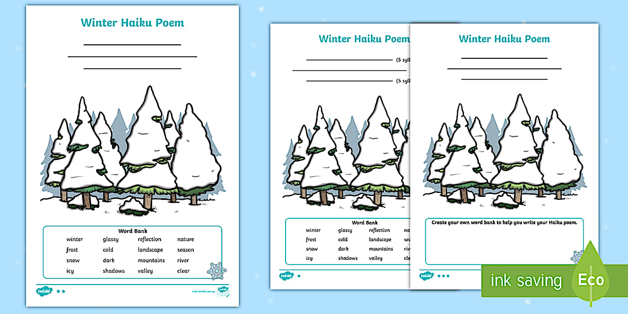 Winter Haiku Poem Differentiated Worksheets | Twinkl