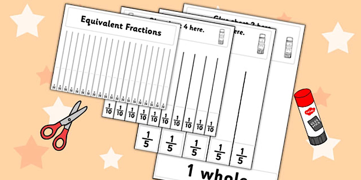 Equivalent Fractions Visual Aid Fifths - Twinkl
