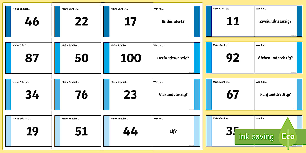 Numbers Ten to One Hundred Loop Cards German (teacher made)