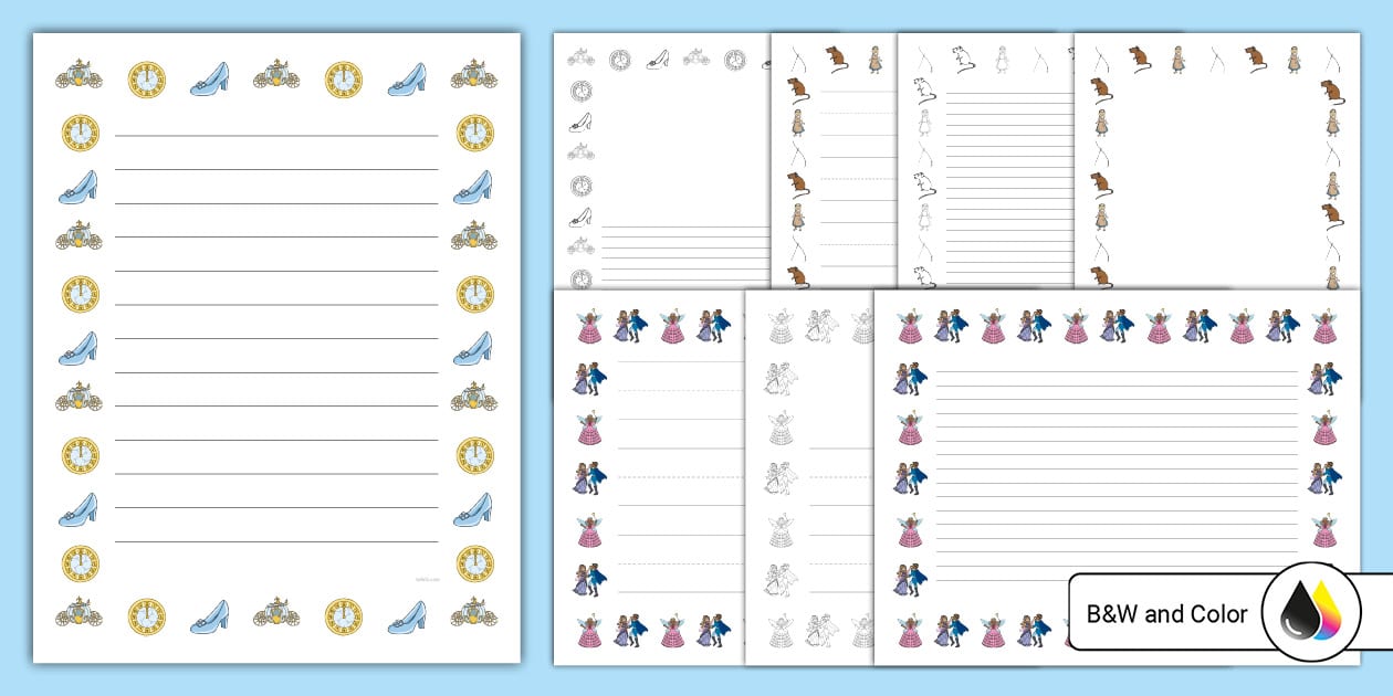 Blank and Lined Journal Writing Pages - Cinderella Border