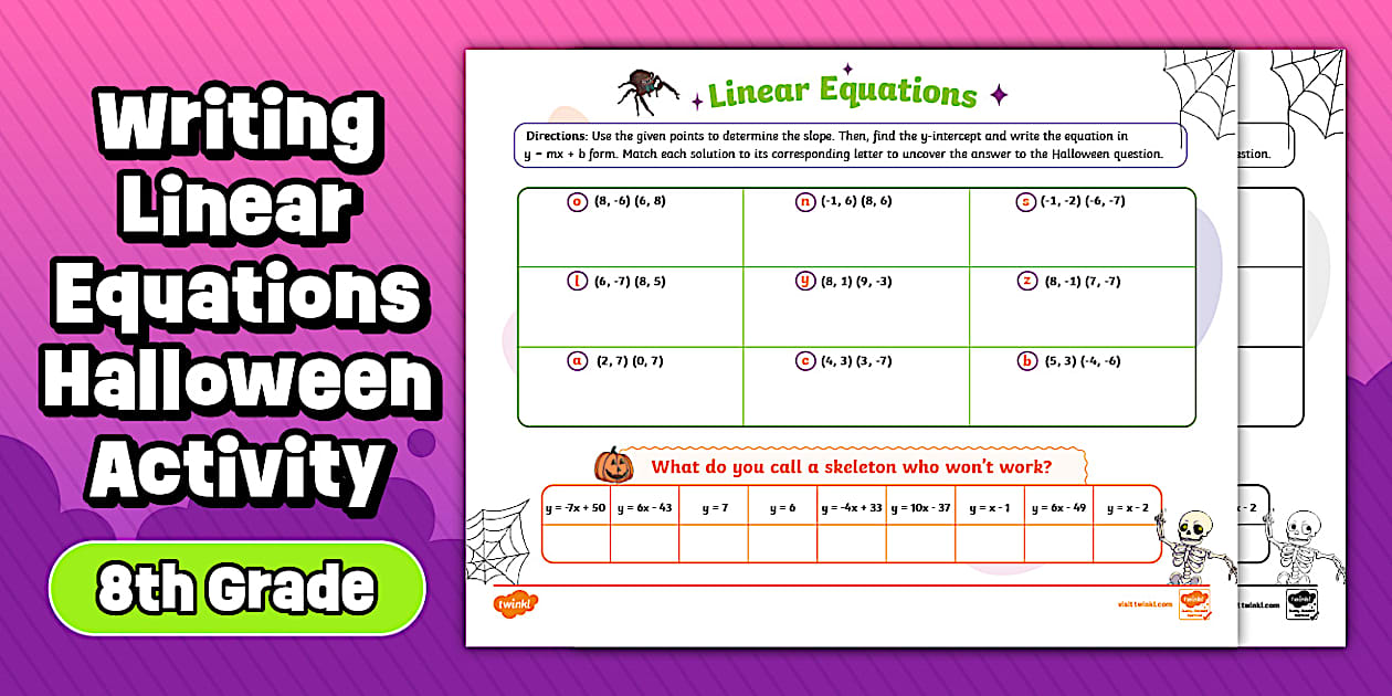 Eighth Grade Writing Linear Equations Halloween Activity