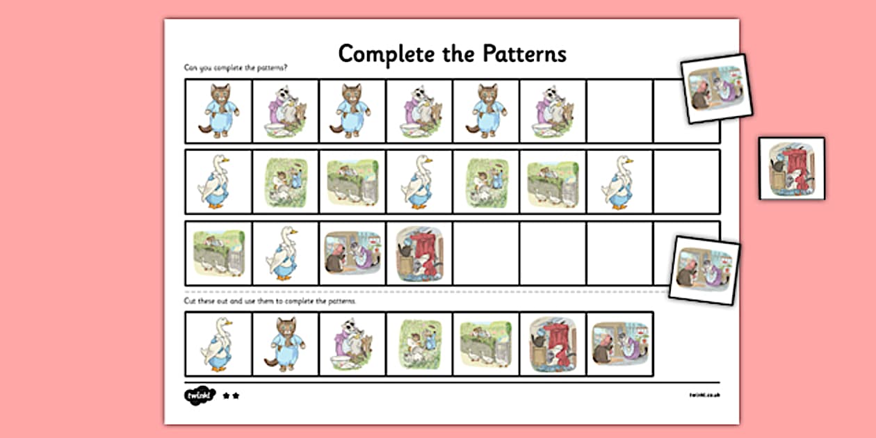 Beatrix Potter - The Tale of Tom Kitten Complete the Pattern Worksheets