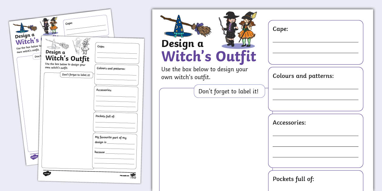 Design a Witch's Outfit Worksheet (teacher made) - Twinkl