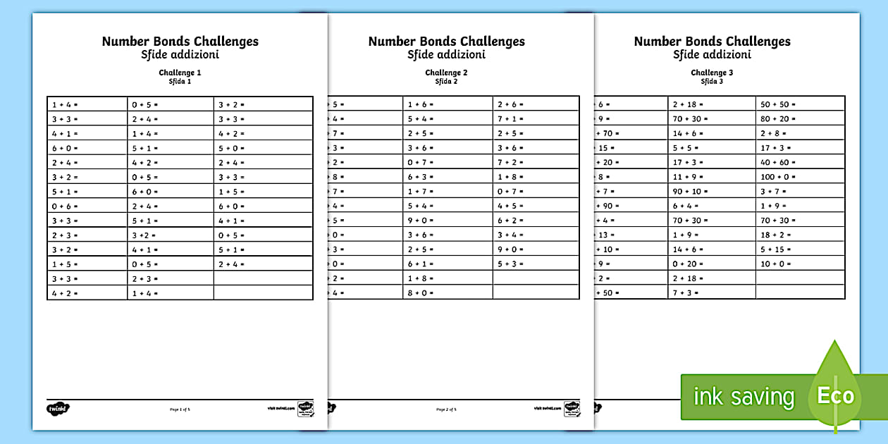 Number Bond Challenge Worksheet / Worksheet English/Italian