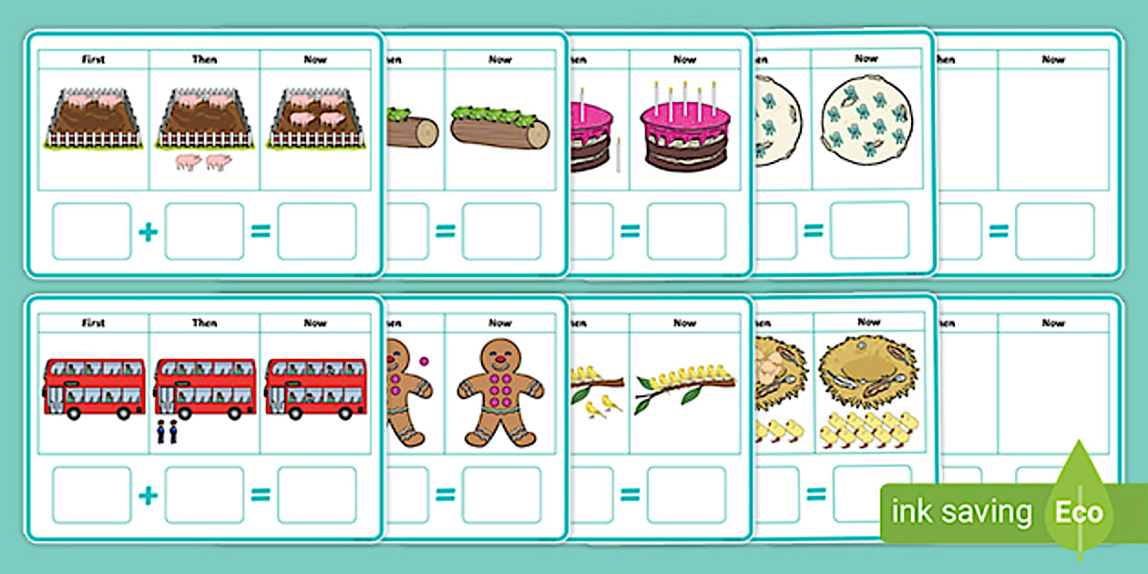 👉 First, Then, Now Addition Stories - Twinkl