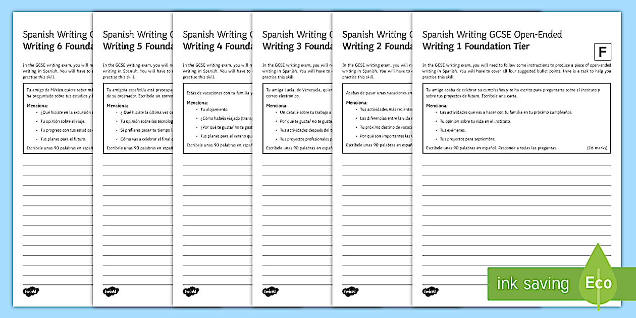 GCSE Spanish Open-Ended Writing Foundation Tier Activity Pack