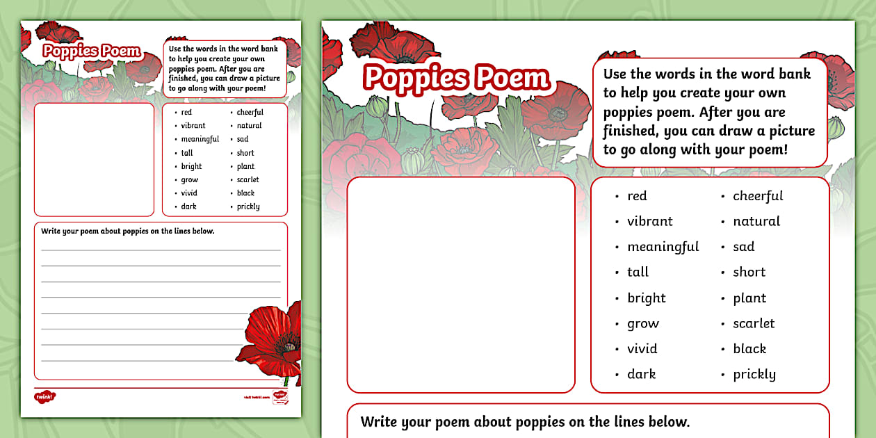 Poppies Poem Writing Template (teacher made) - Twinkl
