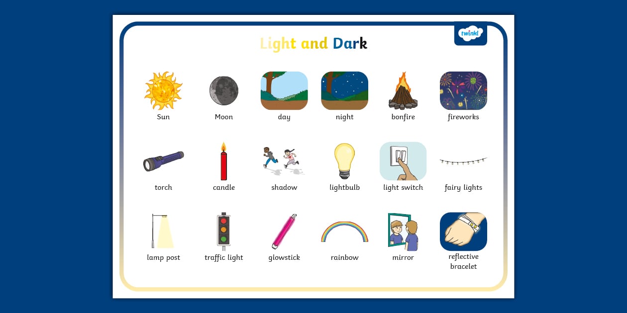 Light and Dark Vocabulary Word Mat | Twinkl EYFS | Word Mat
