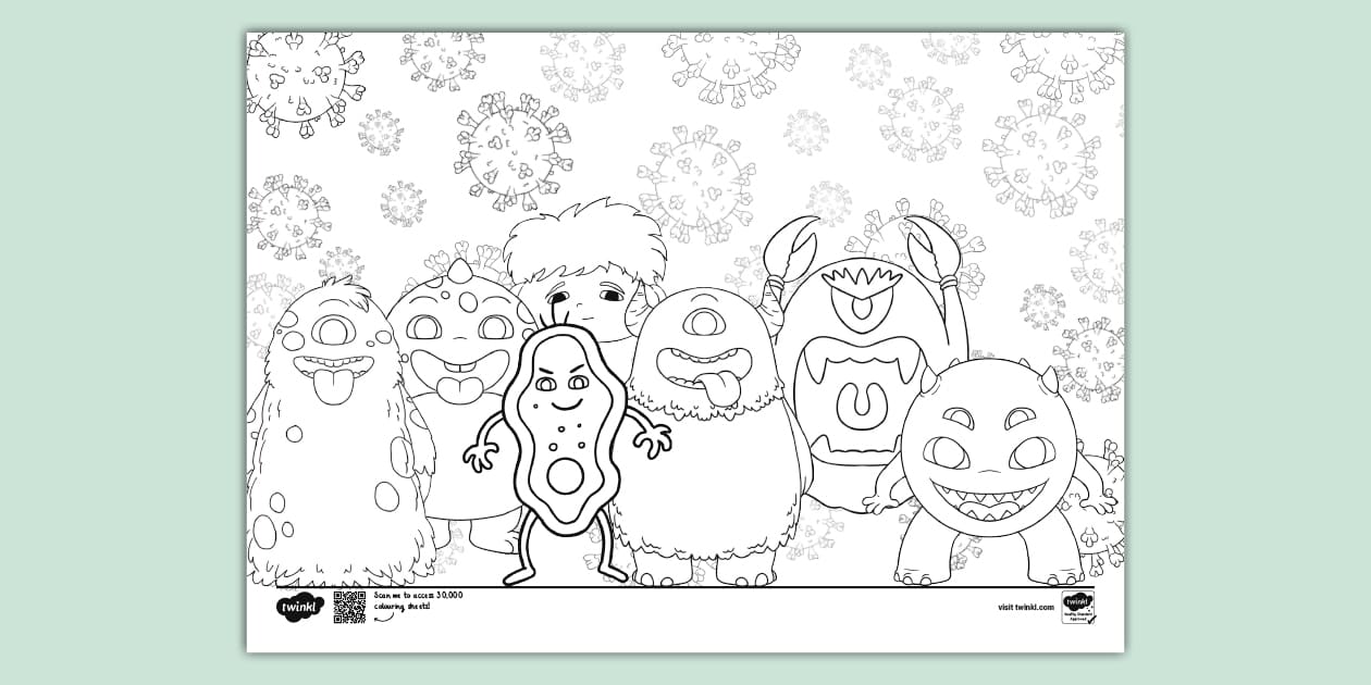Cute Germ Characters Colouring Sheet (teacher made) - Twinkl
