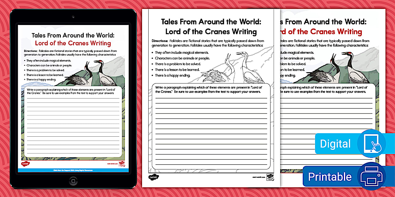 Tales From Around the World: Lord of the Cranes Writing Worksheet