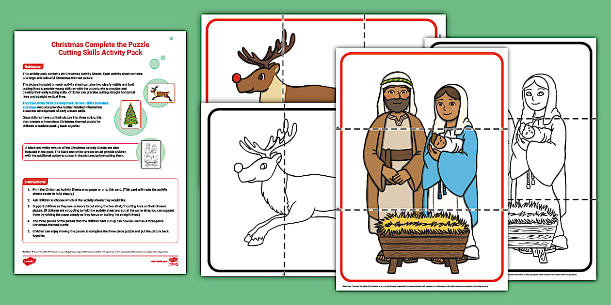 Christmas Complete the Puzzle Cutting Skills Activity Pack