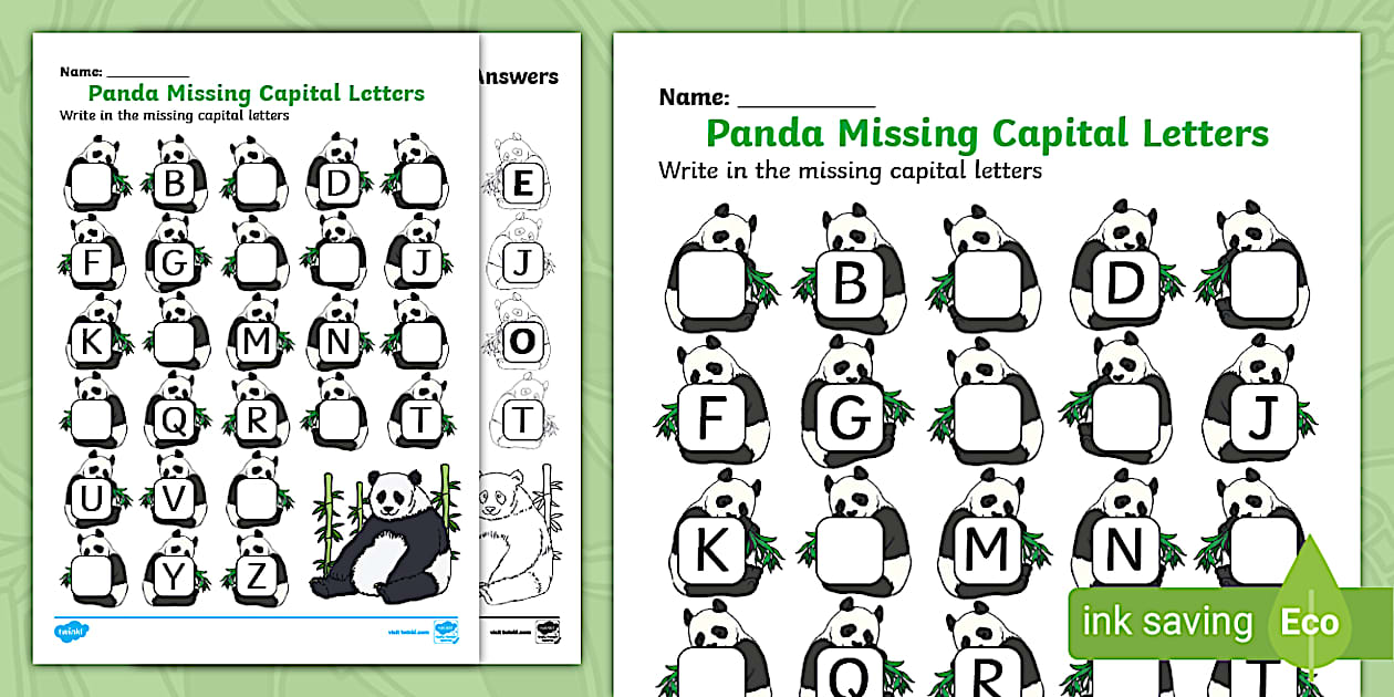 Panda Missing Capital Letters Worksheet | Twinkl | KS1