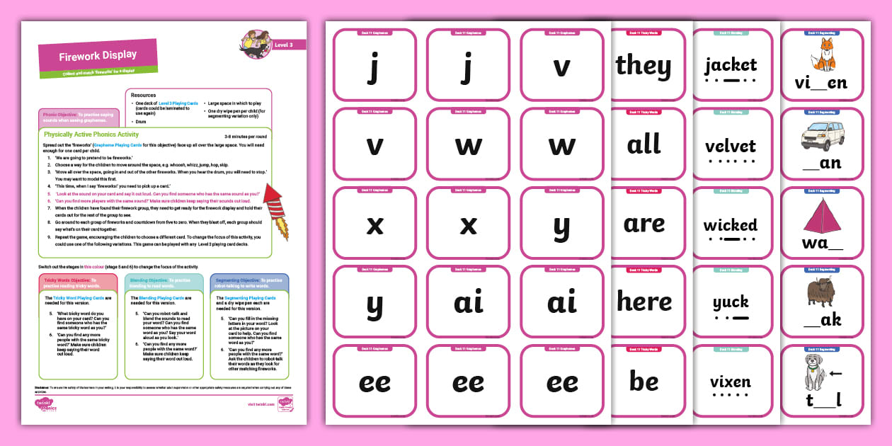 Physically Active Phonics Game: Level 3 Fireworks Display