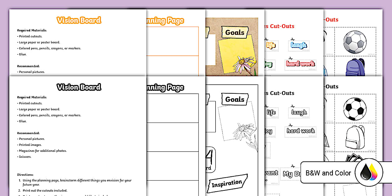 Vision Board Worksheet for 3rd-5th Grade (teacher made)
